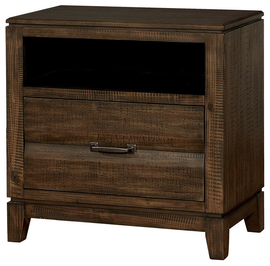 Transitional Solid Wood Night Stand With Tapered Legs, Walnut Brown ...