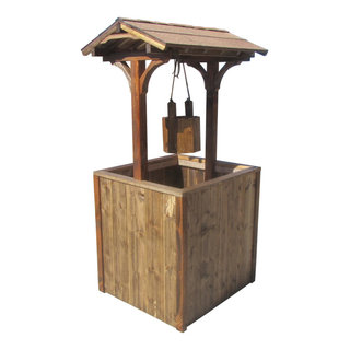 SamsGazebos Wishing Well Style Wood Planter with Composite Shingle Roof ...