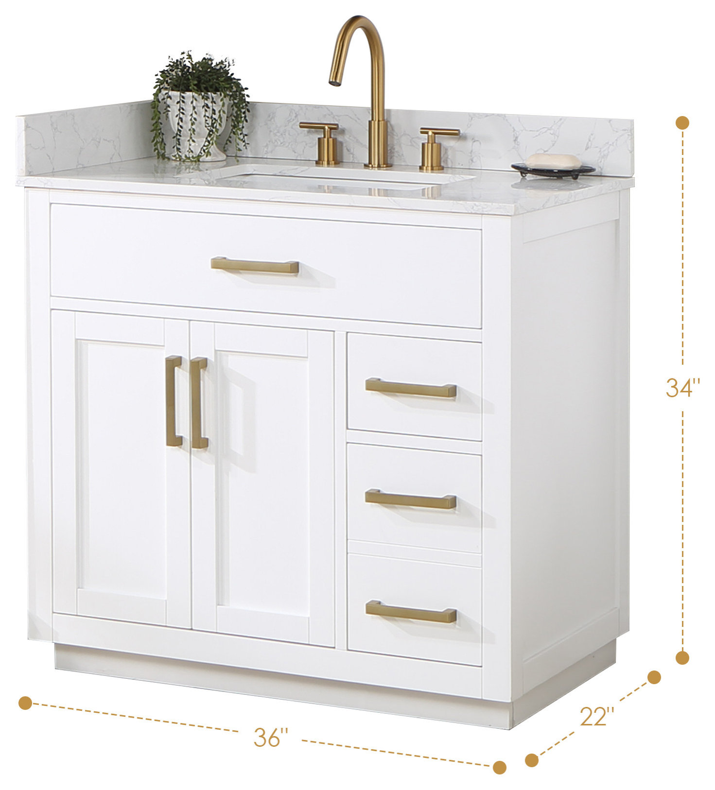 Gavino Vanity With Grain White Composite Stone Top, 36" - Transitional ...