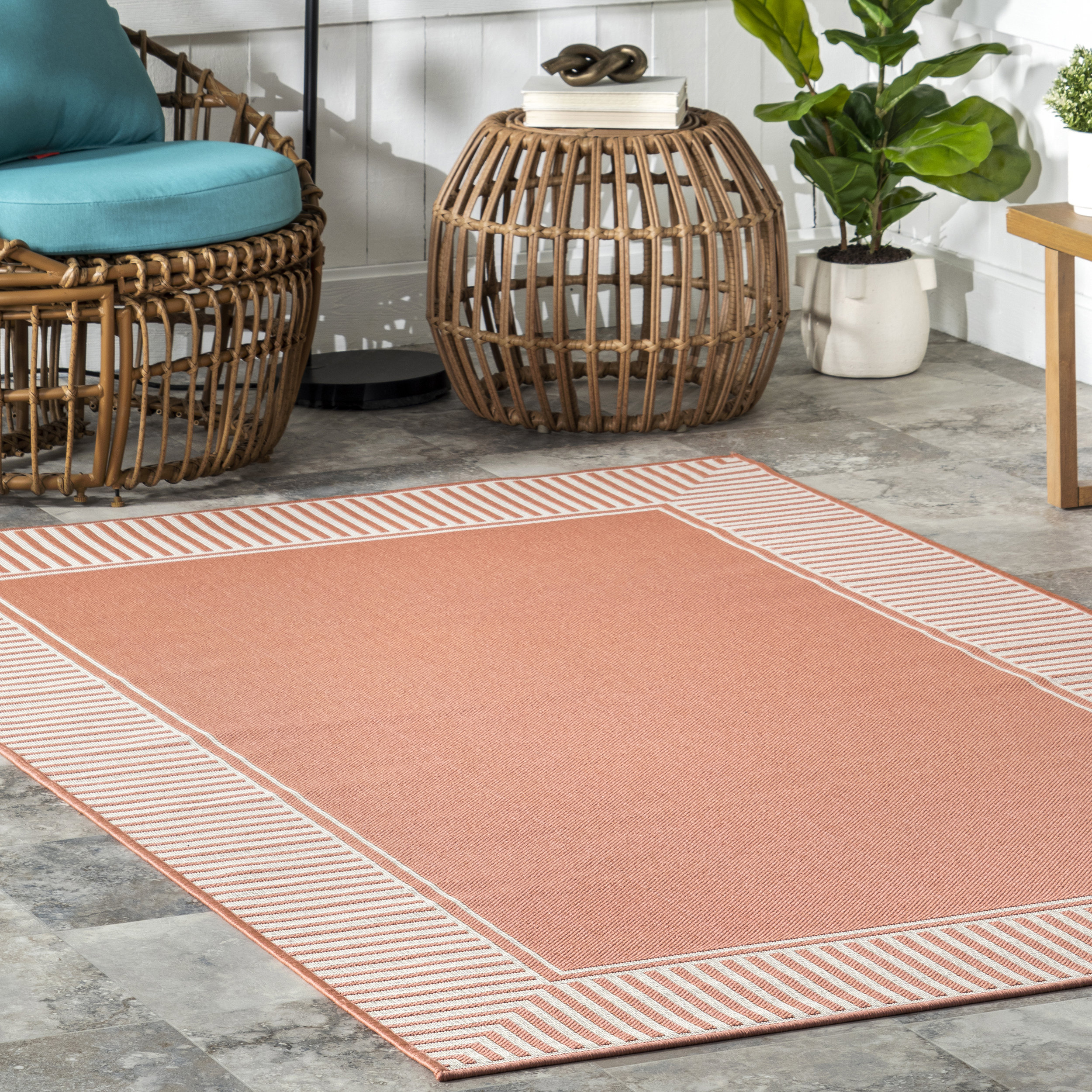 nuLOOM Asha Border Indoor/Outdoor Striped Area Rug, 5'x8 ...