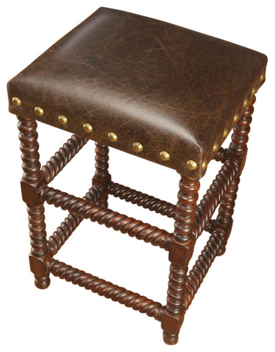 Conkling Bobbin 28" Leg Bar Stool, Stained Pecan - Traditional - Bar ...