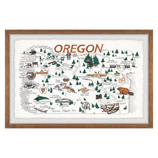 "Illustrated Map of Oregon State" Framed Painting Print, 12"x8 ...