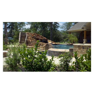 Negative Edge Pool with Gunite Cave Slide Waterfall and Beach Entry ...