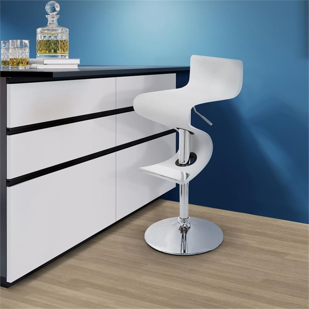 Pemberly Row Faux Leather Bar Stool Chair in White - Rotating Square ...