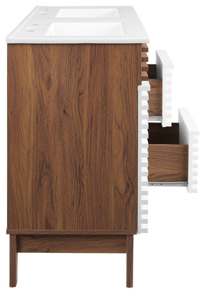 Modway Render 48" MDF Wood Double Sink Bathroom Vanity in White/Walnut ...