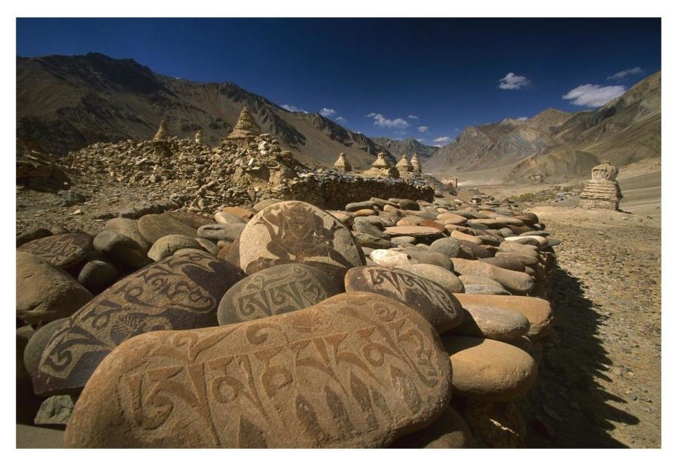 "Carved Buddhist mani stones, Zangla, Kingdom of Zanskar" Paper Art, 20 ...