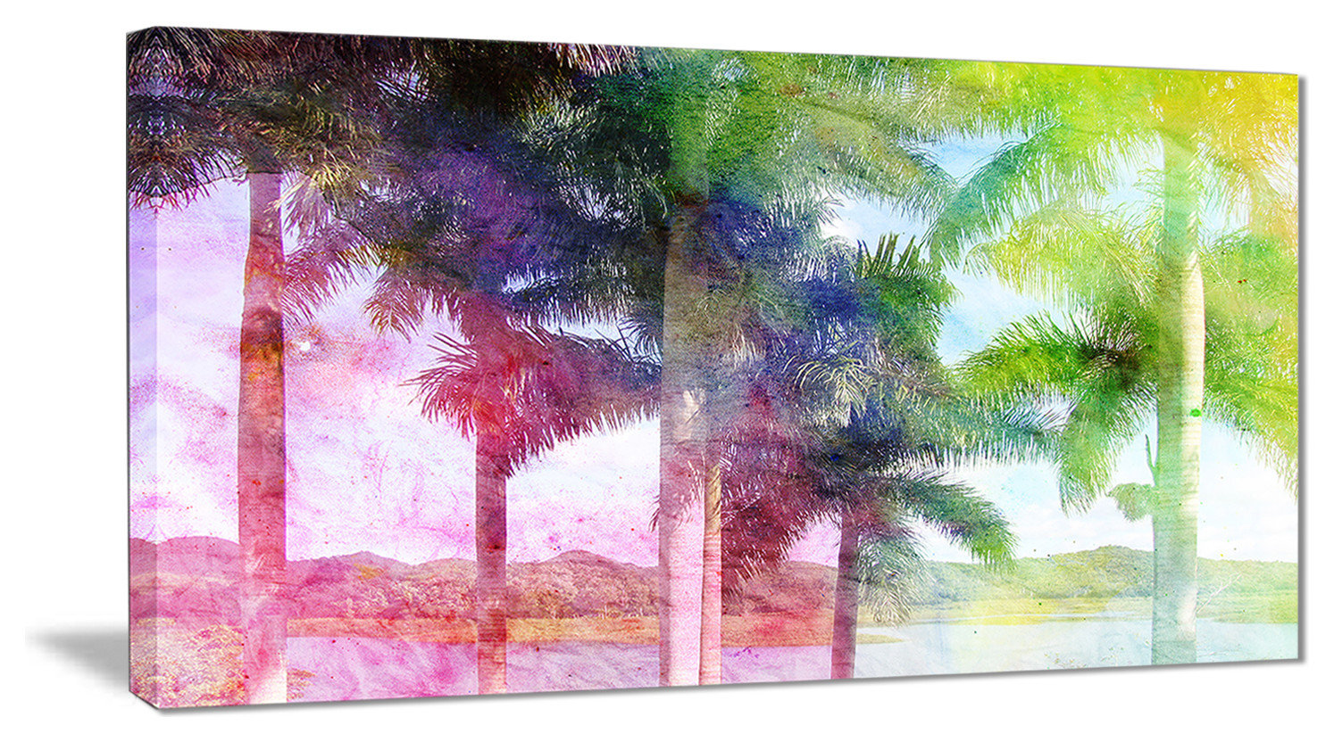 "Green Retro Palm Trees" Canvas Print, 40"x20" - Tropical - Prints And ...
