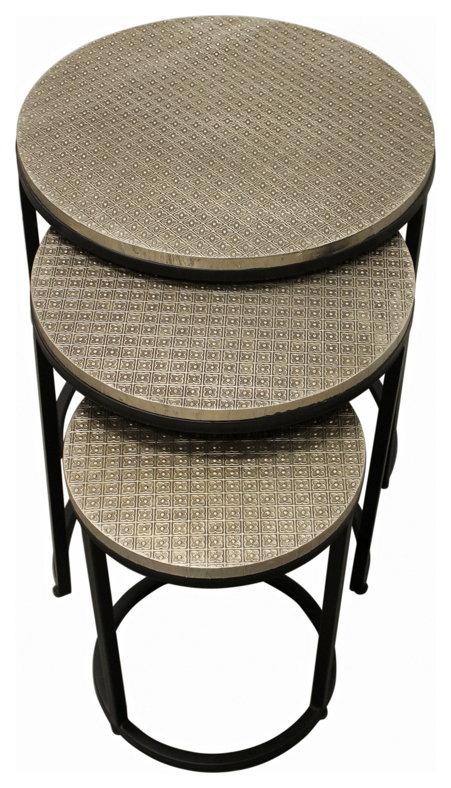 3-Piece Set 19" Black and Silver Round Nested Tables - Transitional ...