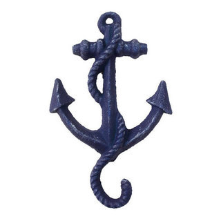Rustic Dark Blue Cast Iron Anchor Hook 5" - Beach Style - Wall Hooks ...