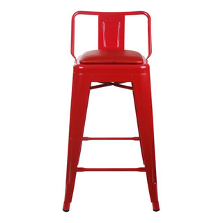 Lowback Red Metal Bar Stools, Red Vegan Leather Seat, Set of 1 ...