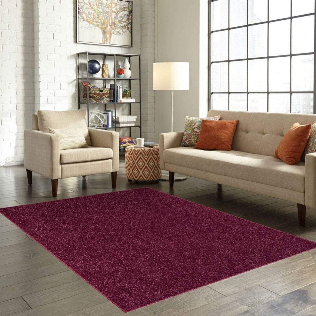 Color World Collection Way Solid Color Area Rugs, Cranberry, 4' x 6 ...