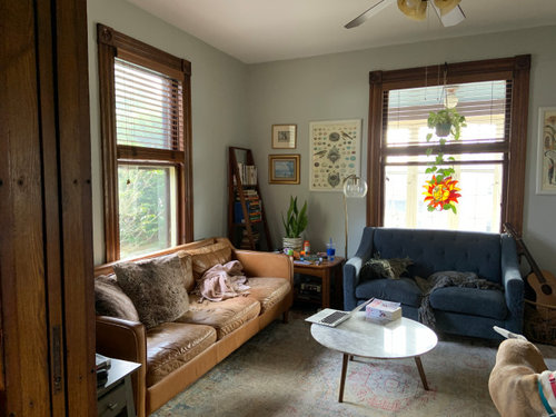 14 x 11 living room with two entryways and 4 kids
