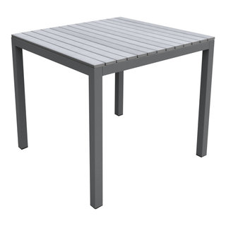 Bistro Patio Dining Table, Gray Powder Coated Finish With Gray Wood Top ...
