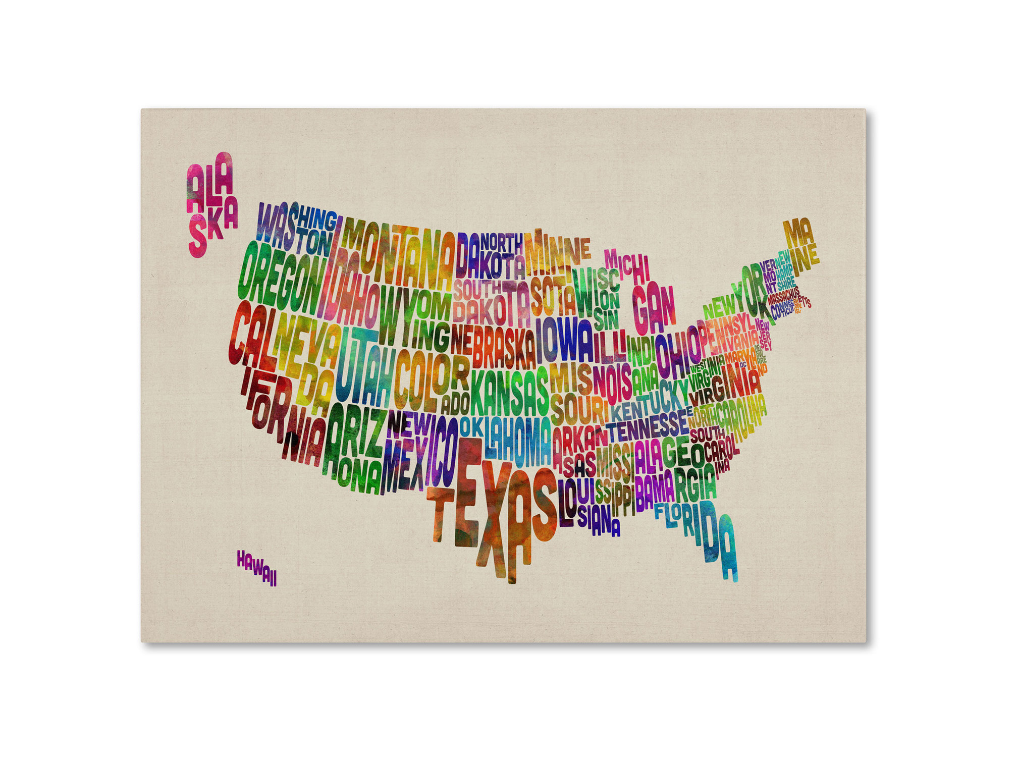 'USA States Text Map' Canvas Art by Michael Tompsett, 22" x 32 ...