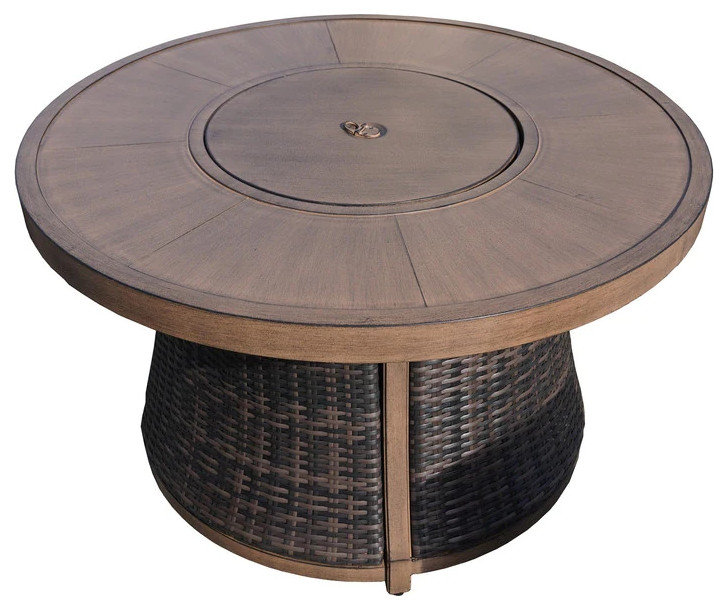 Patio Wicker Round Firepit Table - Tropical - Outdoor Dining Tables ...