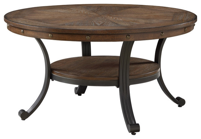 Linon Franklin Coffee Table Steel Legs Wood Top and Shelf in Rustic ...