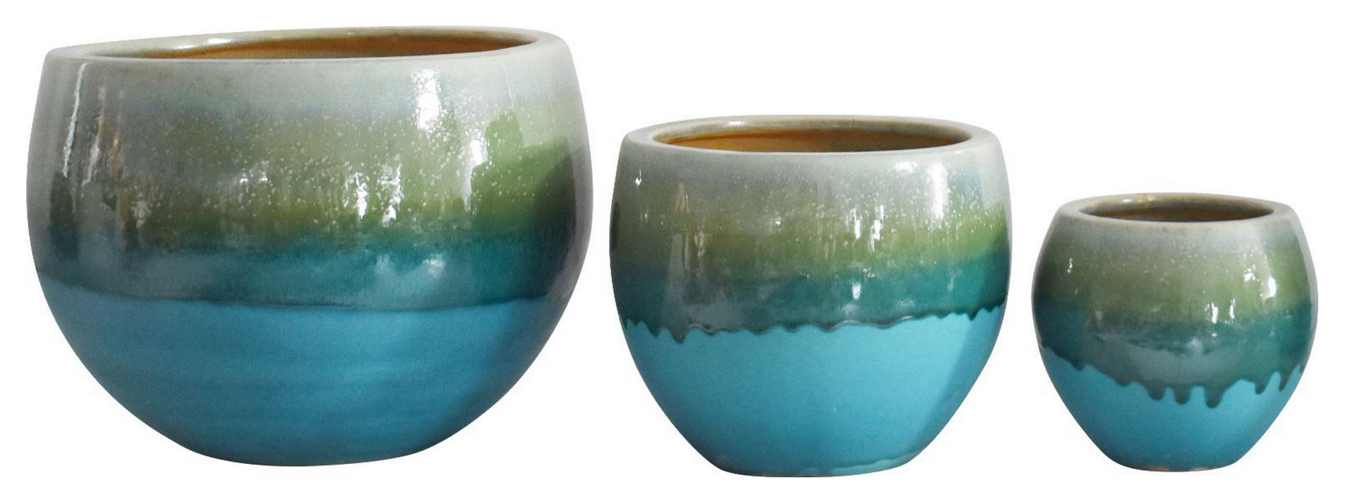 Plutus Brands Planter Set Of 3, Blue Porcelain - Contemporary - Indoor ...