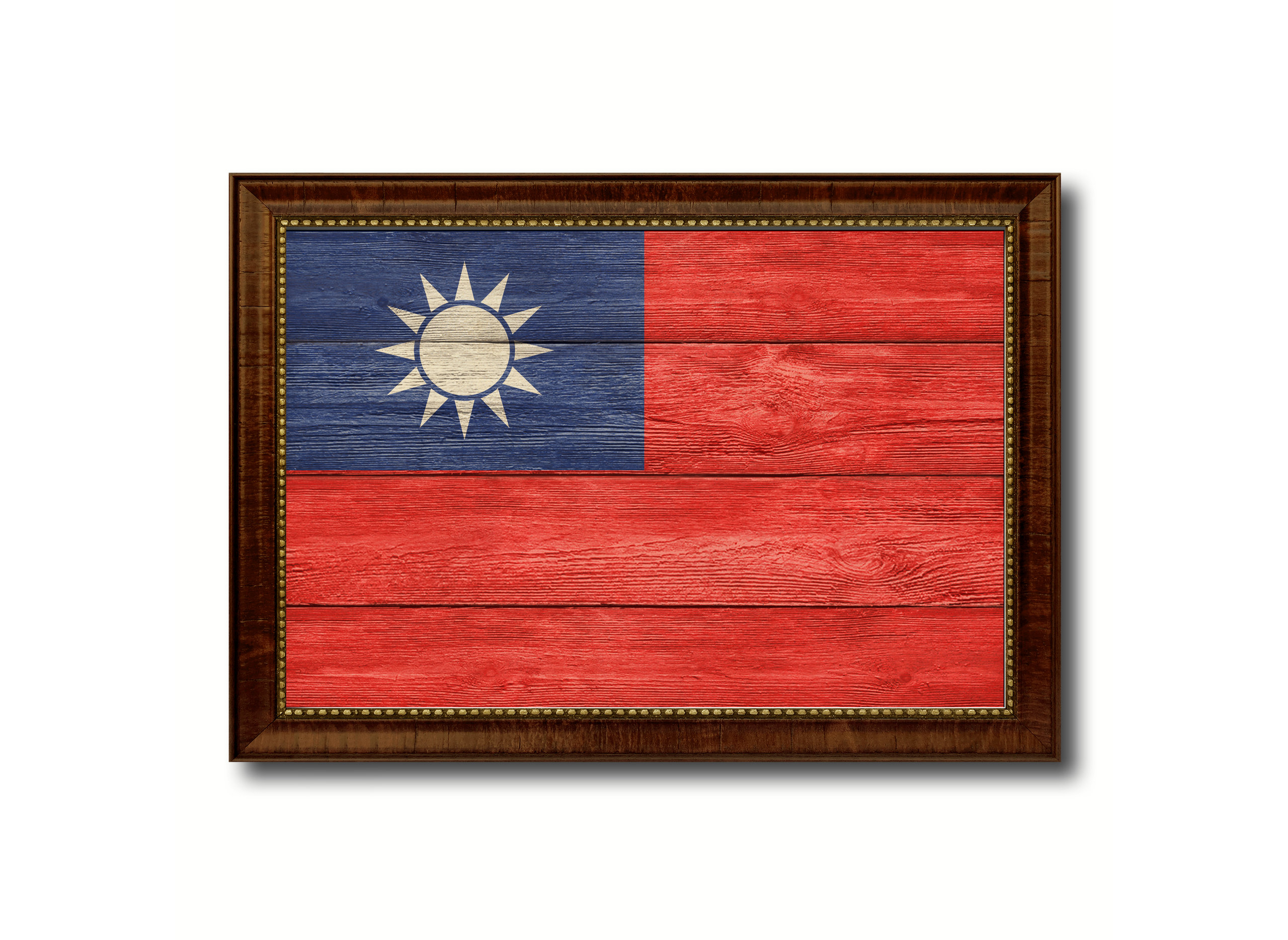 Taiwan Country Textured Flag Print With Brown Gold Frame, 15" x 21 ...