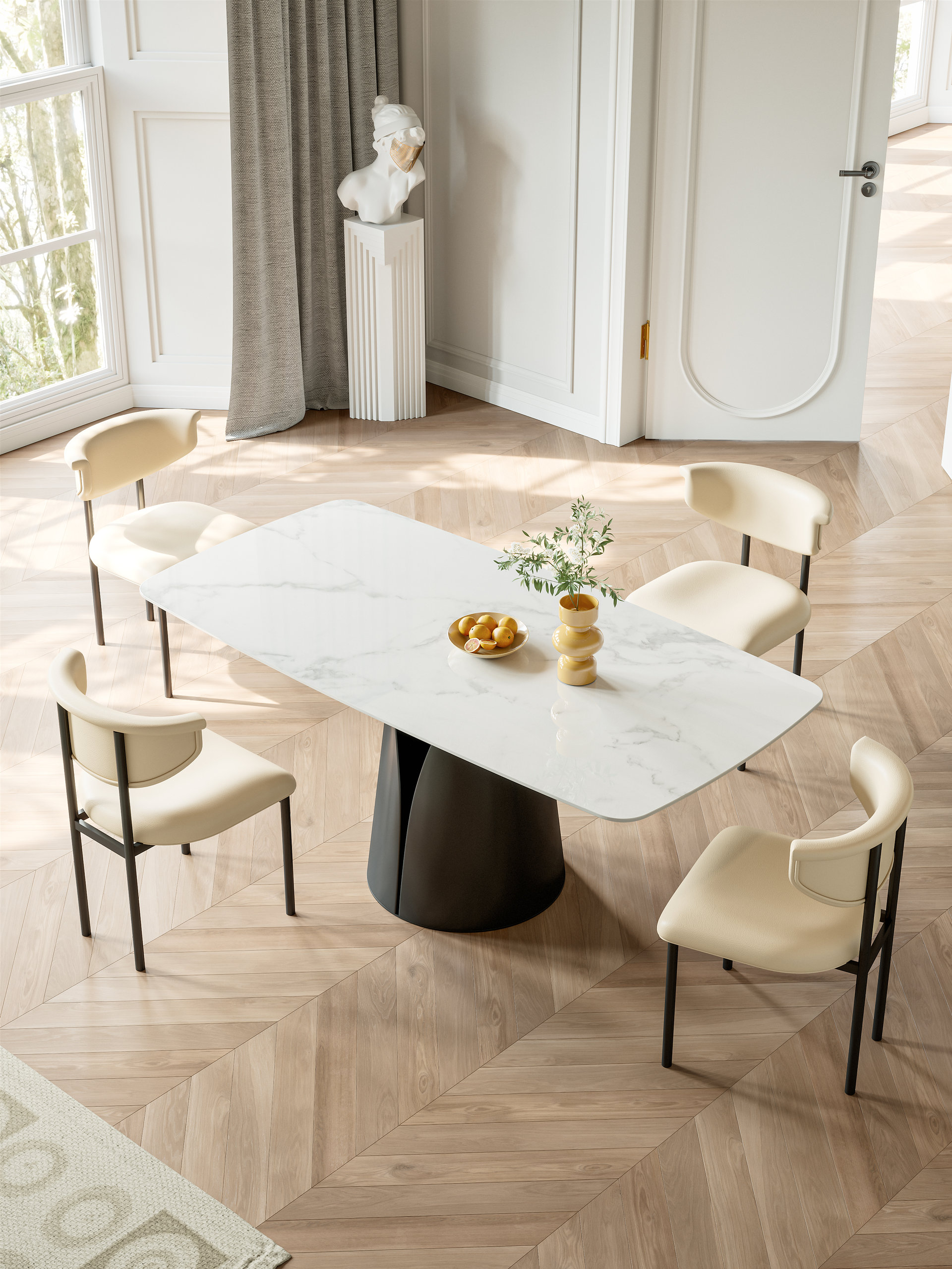 Modern Stylish Dining Table With Rectangle White Slate Top, 57 ...