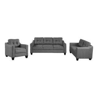 CRO Decor 3 Piece Sectional Sofa Linen Living Room Set with Tufted ...