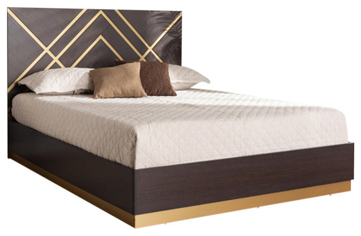Glam and Luxe Two-Tone Dark Brown and Gold Finished Wood Queen Size ...