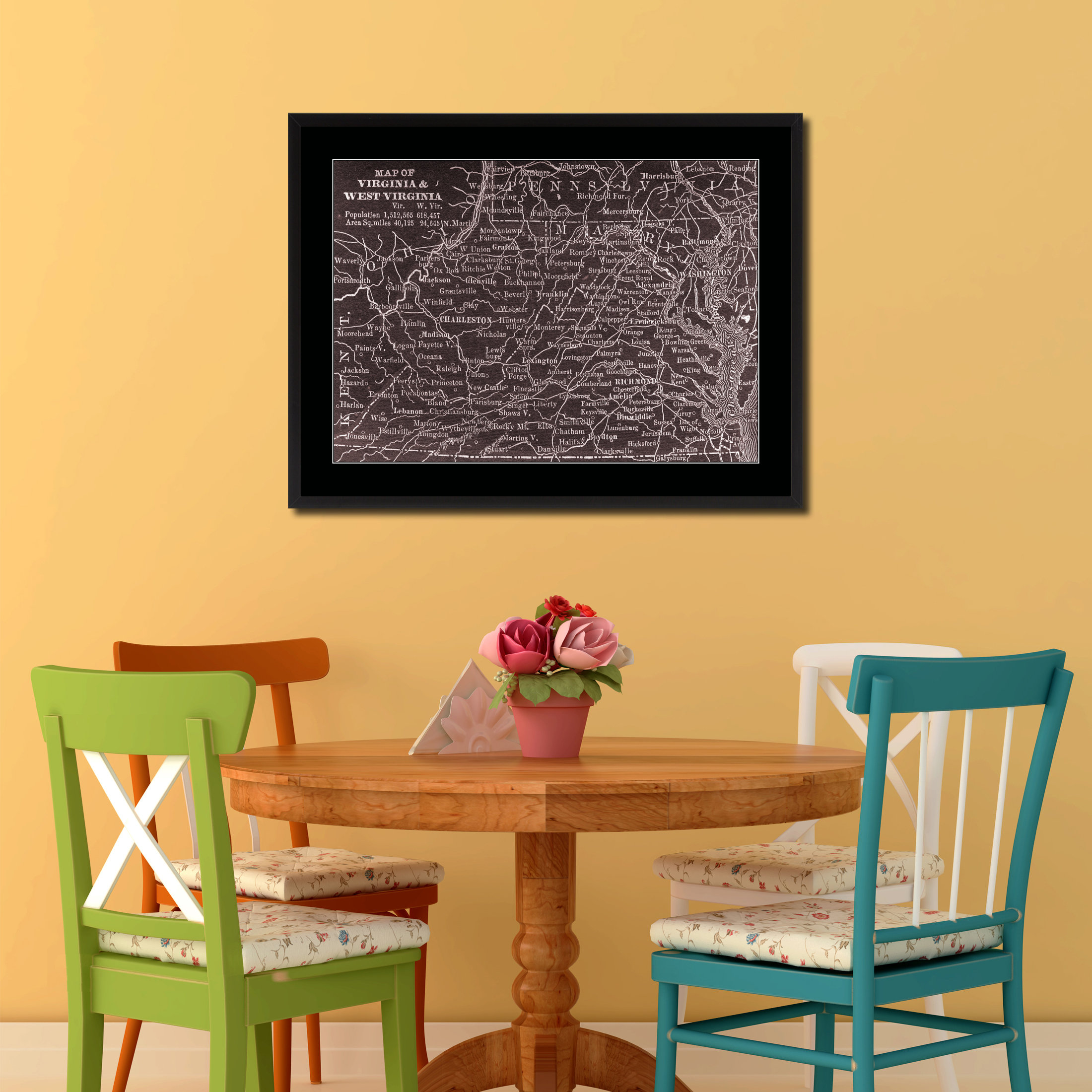 Virginia West/Virginia Vintage Vivid Sepia Map Canvas, 16"x21 ...