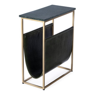 Edie 17.5" W Rectangular Marble & Leather Magazine Side Table, Green ...