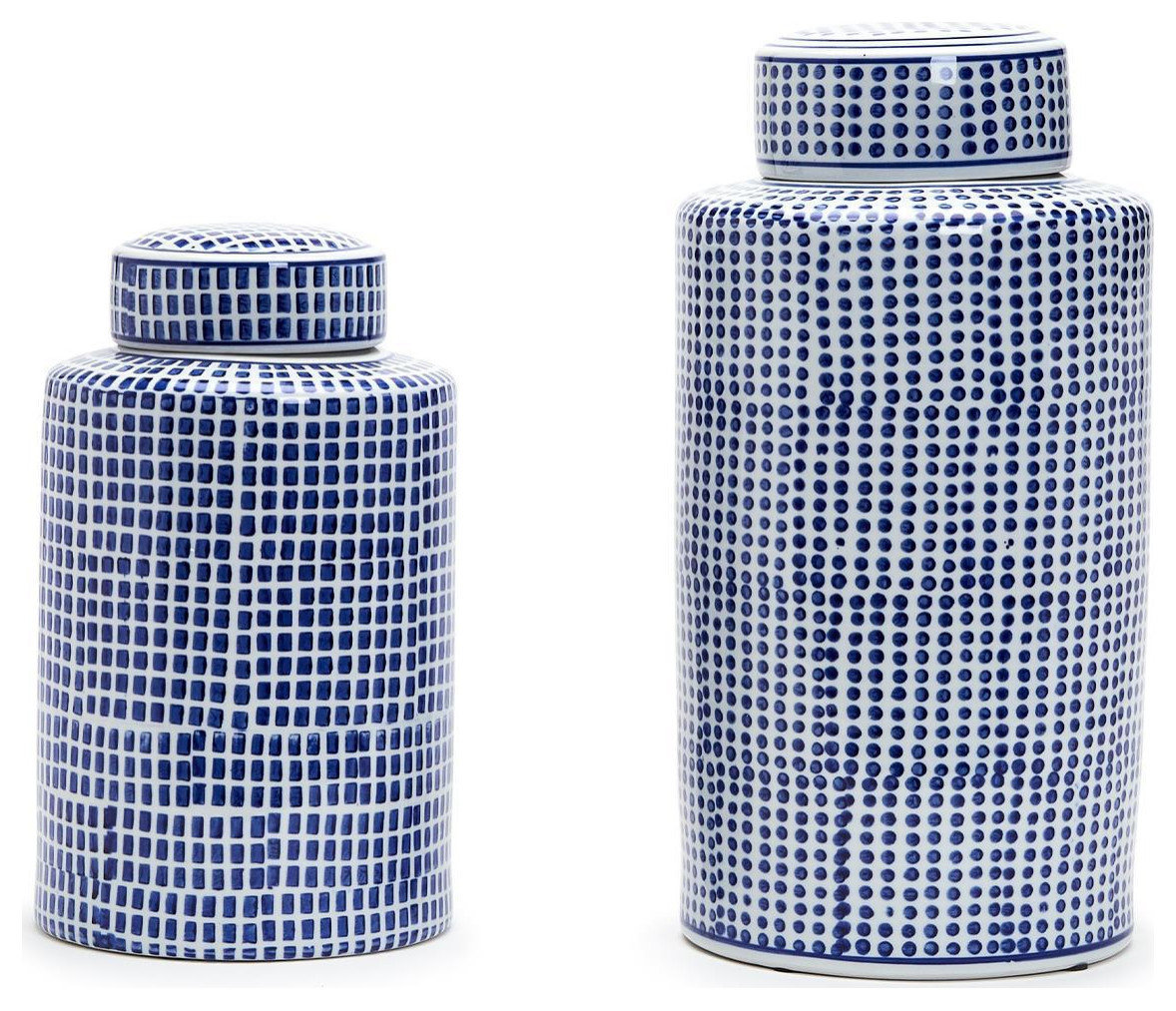 Two's Company Set of 2 Blue & White Covered Decorative Jars ...