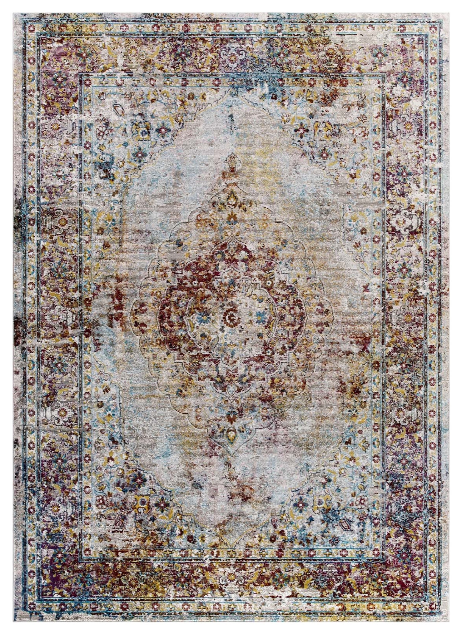 Merritt Transitional Distressed Vintage Floral Persian Medallion Area ...