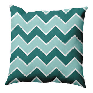 Teal Colored Fancy Chevron Stripe Polyester Throw Pillow, 18"x18 ...