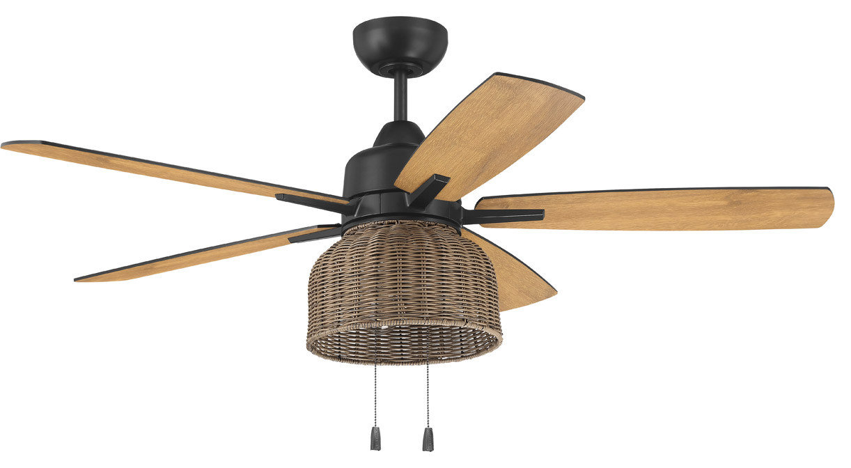 Woven 3 Light 52 in. Indoor Ceiling Fan, Flat Black - Tropical ...