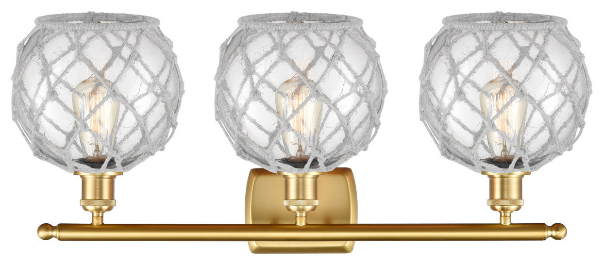 Farmhouse Rope 3 Light Bathroom Vanity Light in Satin Gold - Industrial ...