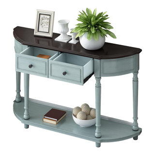 Retro Console Table, Semi Circular Design With 2 Drawers, Cherry ...