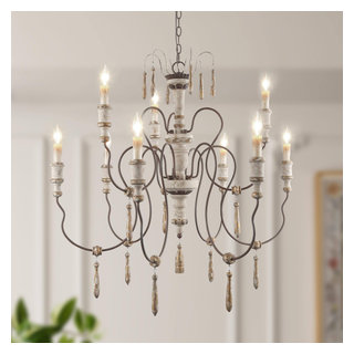 LALUZ 39-in 9-Light Two-tier Distress White French Country Chandeliers ...