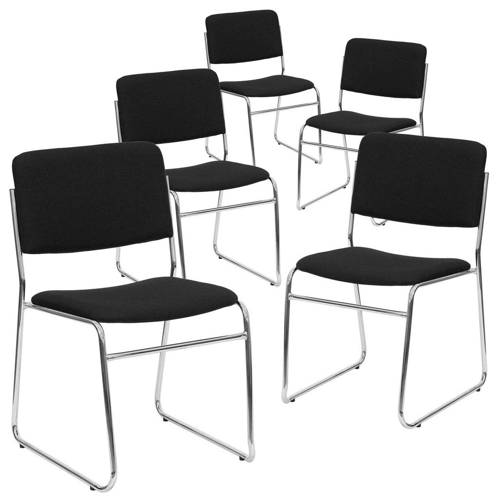 5 Pk. 1000 lb. Capacity Black Fabric Stacking Chair with Chrome Sled ...
