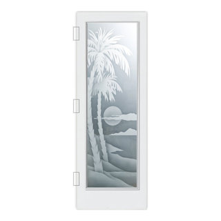 Front Doors - Palm Sunset Frosted Glass Design - 30" x 80" - CUSTOMIZE ...