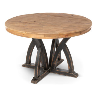 Elba 48" Round Dining Table Pine Wood Dining Table With Distressed Base ...