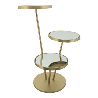 Metal, 32" Mirrored 3-Tiered Accent Table, Gold, 23x19x32 ...