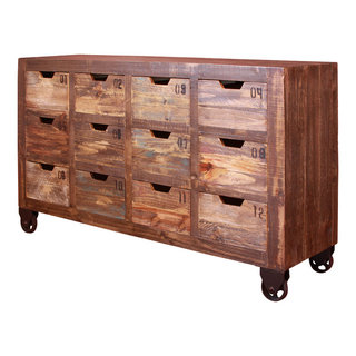 Rustic Multi-Color Console W/ 12 Drawers - Industrial - Console Tables ...