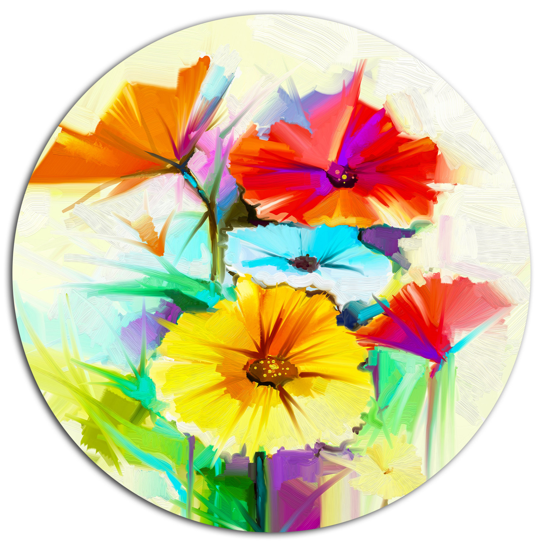 Colorful Gerbera Flower Sketch On White, Floral Disc Metal Artwork ...