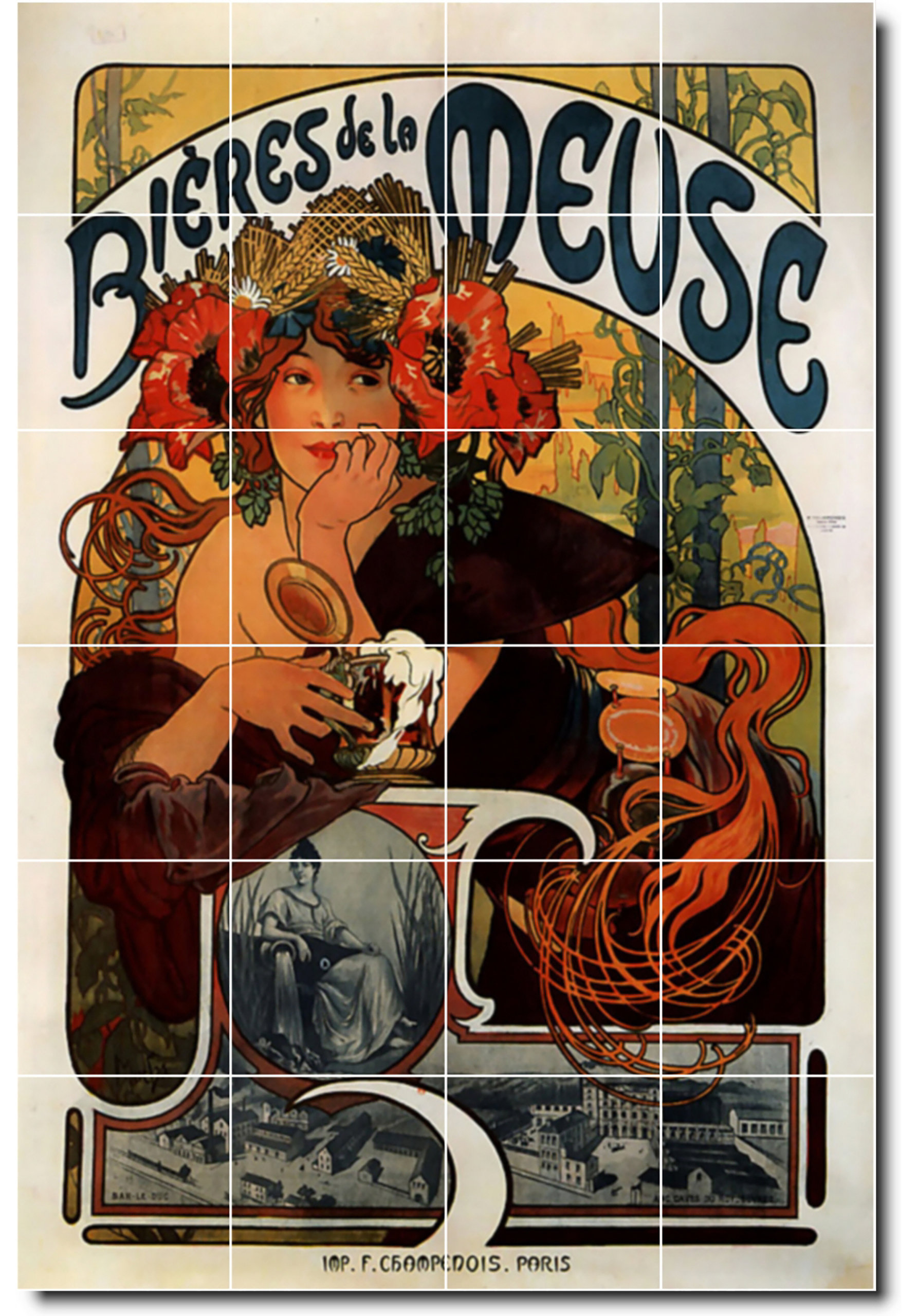 Alphonse Mucha Poster Art Painting Ceramic Tile Mural #4, 17" Wide x 25 ...