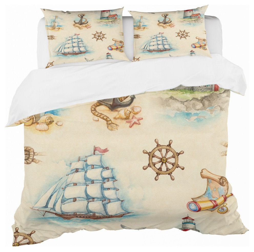 Watch Tower, Binocular, Sail Boat Coastal Duvet Cover Set, Twin + 1 ...