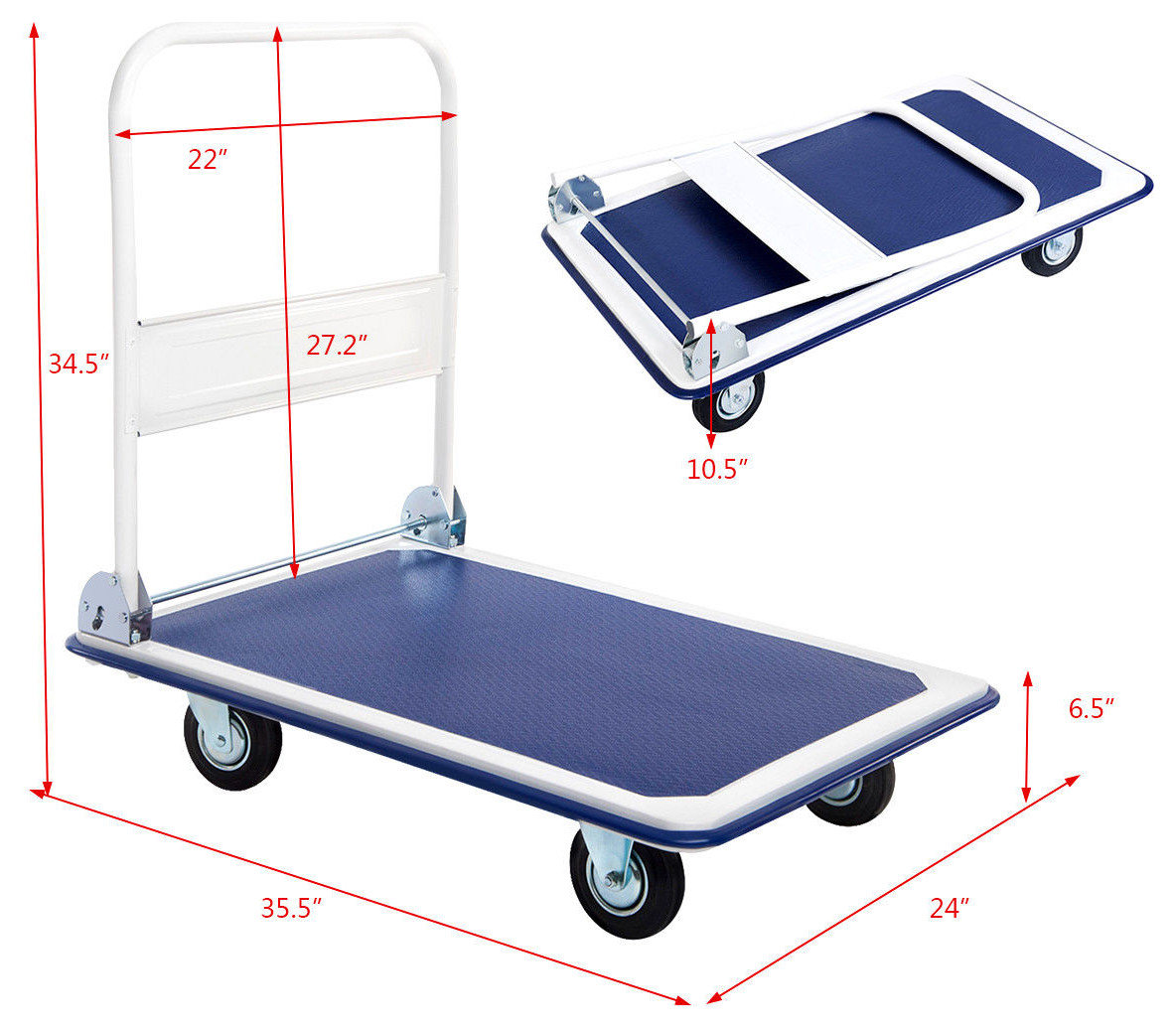 Costway 660lbs Platform Cart Folding Foldable Moving Warehouse Push ...