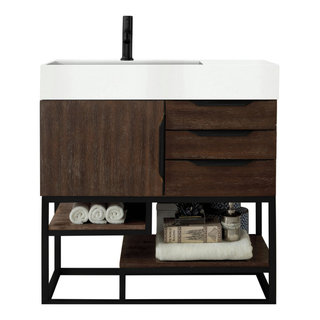 Columbia 36" Single Vanity Coffee Oak Matte Black w/ Glossy White ...