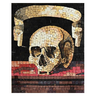 Gothic Skull Artwork Marble Mosaic Art, 24" x 6" - Contemporary - Tile ...