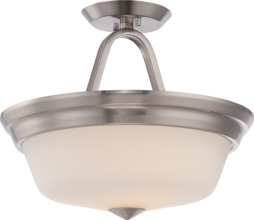 Calvin 2 Light Semi Flush With Satin White Glass, LED Omni Included ...