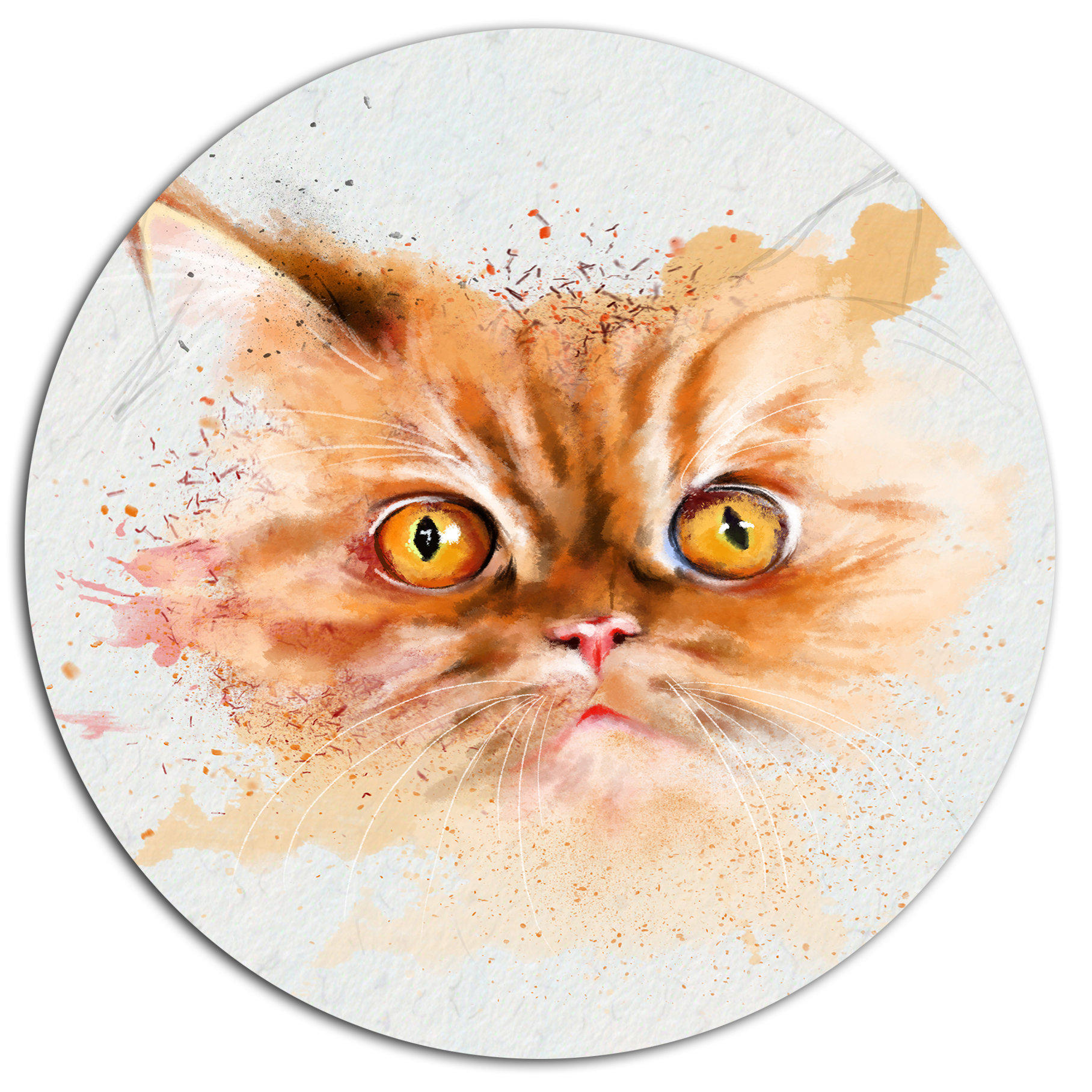 Serious Cat Face Watercolor Sketch, Animal Round Wall Art, Disc of 23 ...