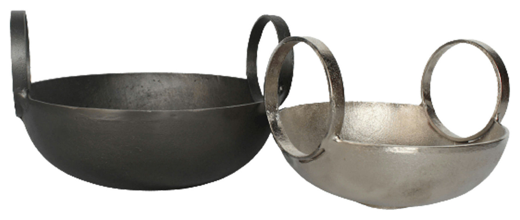 Metal, S/2, 7/8" Bowl With Handles, Slvr/gunmetal - Contemporary ...