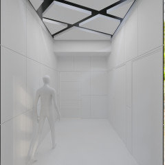 Small closed foyer with high ceiling (two story, 17ft) lighting & more