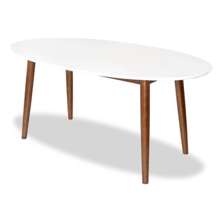 Stowe Modern Style Solid Wood Walnut White Top Oval Kitchen&Dining Room ...